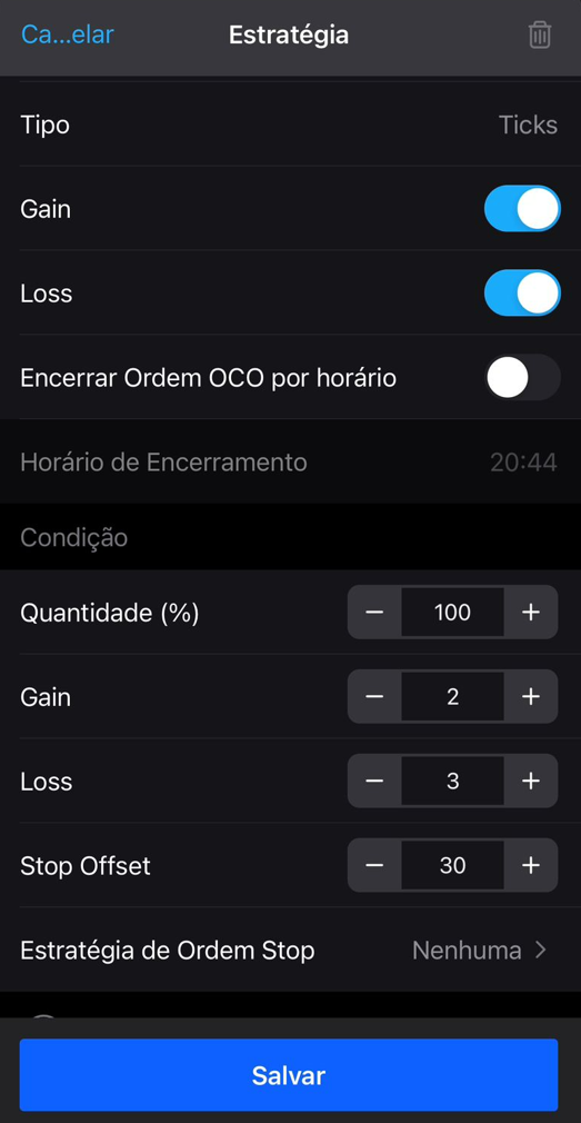 Estratégias de Ordem OCO - Mobile – Nelogica Sistemas de Software