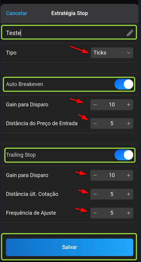 Trailing Stop e Auto Breakeven - Mobile – Nelogica Sistemas de Software