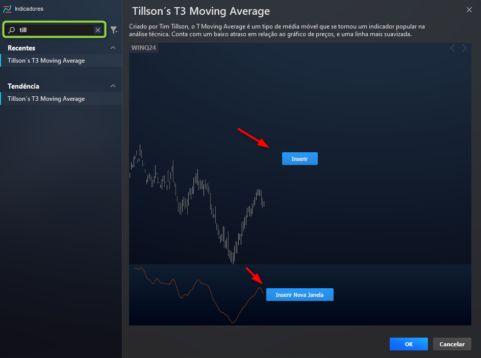 Tillson's T3 Moving Average (médias móveis de Tillson) – Nelogica Sistemas de Software